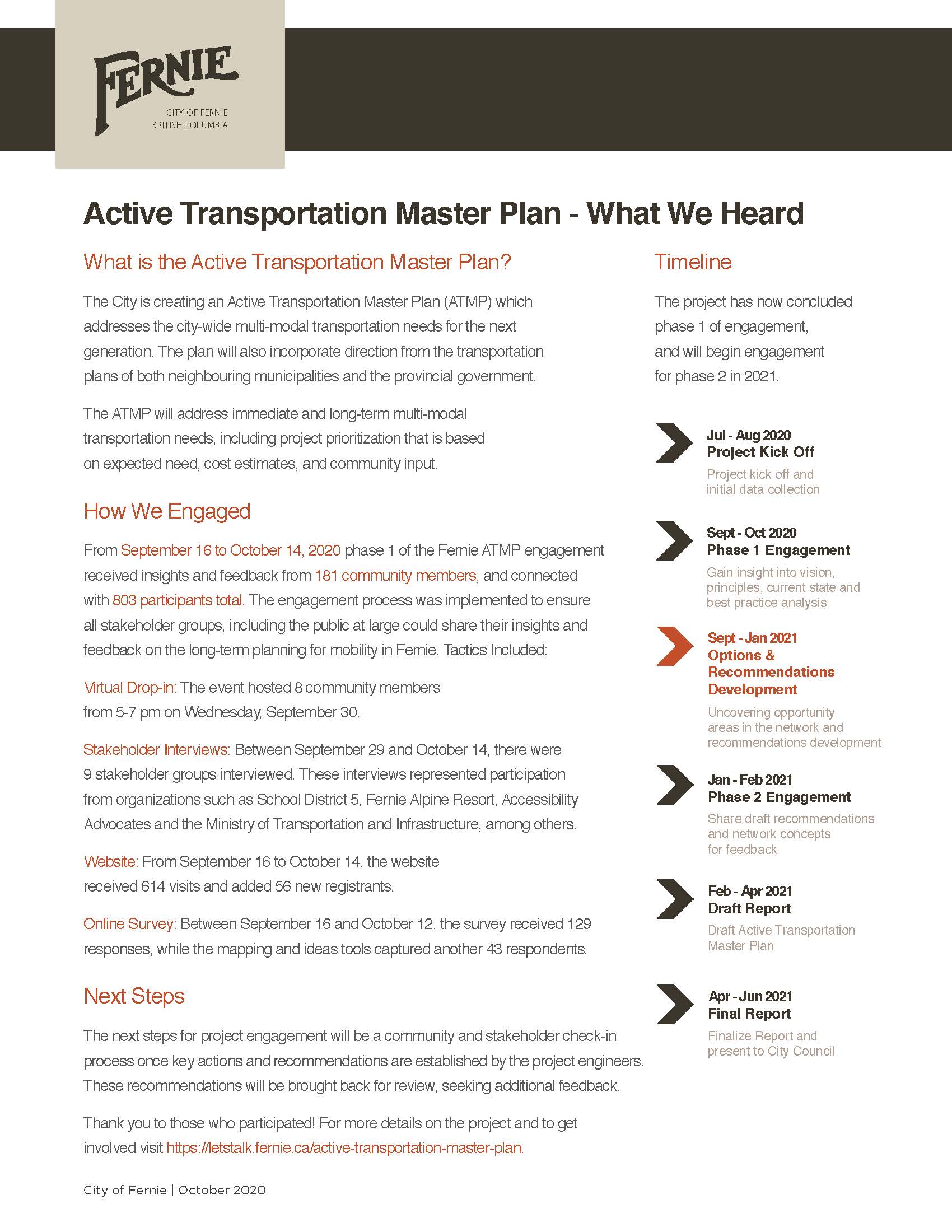 City of Fernie | Results from Phase 1 of Active Transportation Master ...